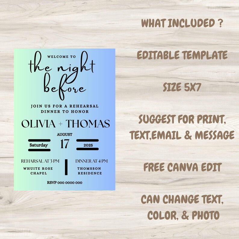 Editable the Night Before Template (5x7) Digital Downloadable Product ...