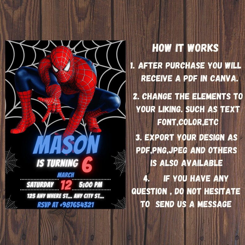 Editable Spiderman Birthday Invitation Template / Kids Editable ...