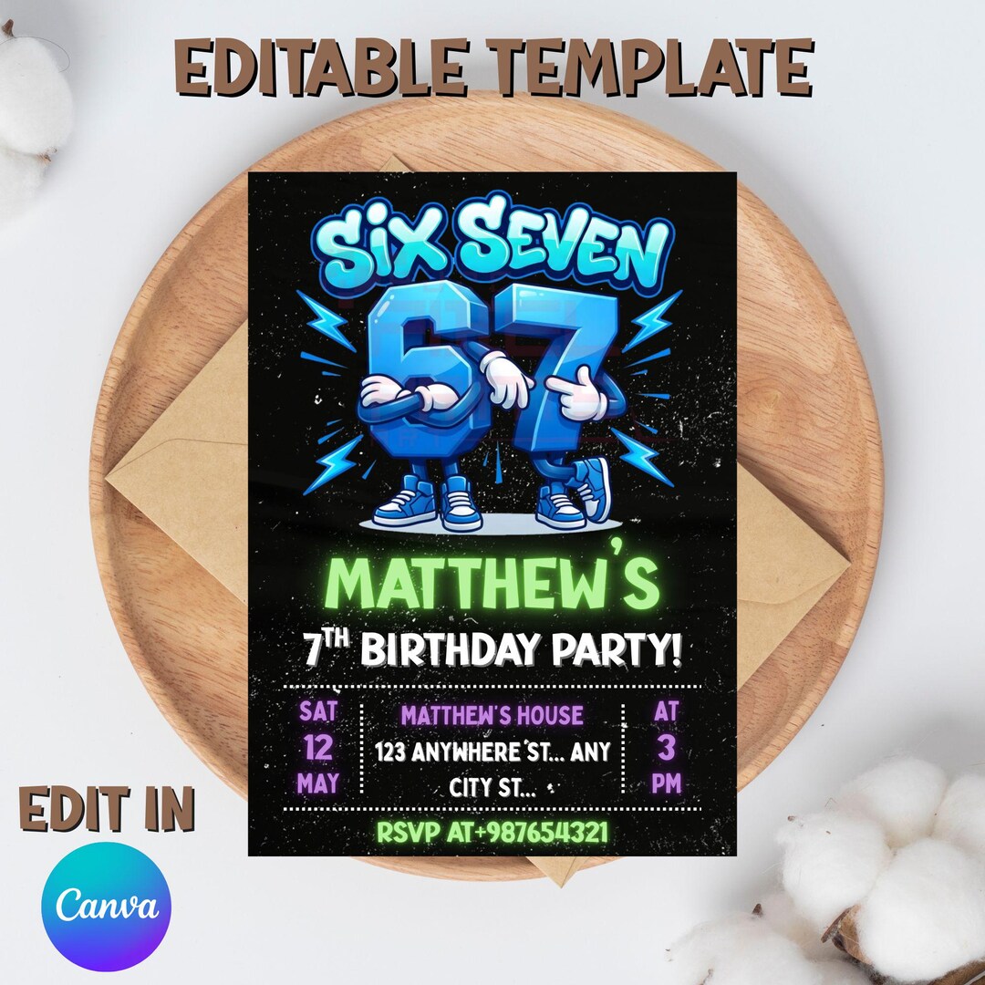 Editable 6 7 Birthday Party Invitation Template (5x7) Digital ...