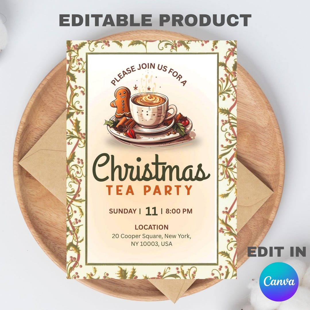 Editable Christmas Tea Party Invitation Template ( 5x7 ) Digital ...