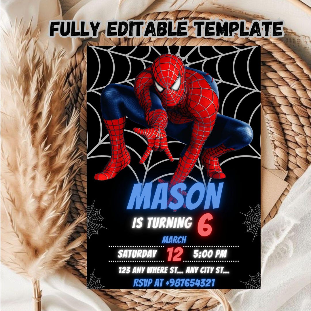 Editable Spiderman Birthday Invitation Template / Kids Editable ...