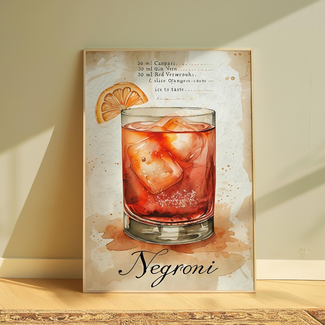 Negroni Cocktail - Italian Negroni Cocktail Art Print, Perfect Bar ...