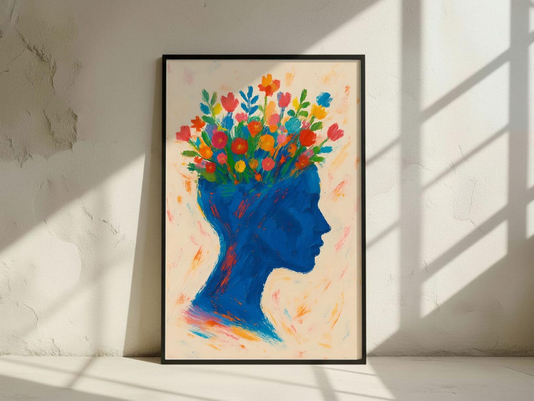 Mindful Flower Head Art | Mental Health Wall Art | Colorful Abstract ...