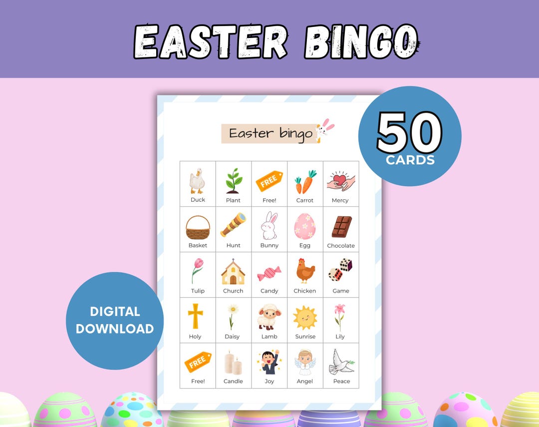 50 Easter Bingo Cards, Easter Bingo, Easter Party Game, Easter Game ...