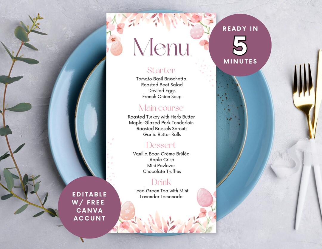 Easter Menu Template | Easter Menu | Easter Brunch Menu | Editable ...