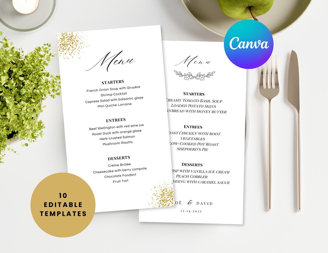 BUNDLE | Dinner Party Menu, Menu Template, Printable Menu, Editable ...