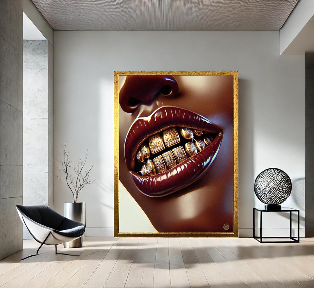 Luxury Gold Teeth Canvas, Hip Hop Lips Art, Bold Urban Wall Decor, 3D ...