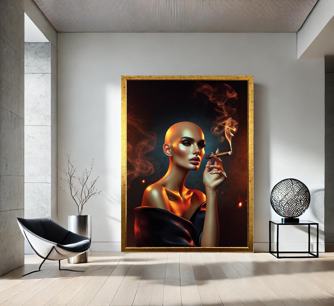 Bald Woman Smoking Cigar Canvas Print – Dark Glam Feminine Wall Art - Etsy