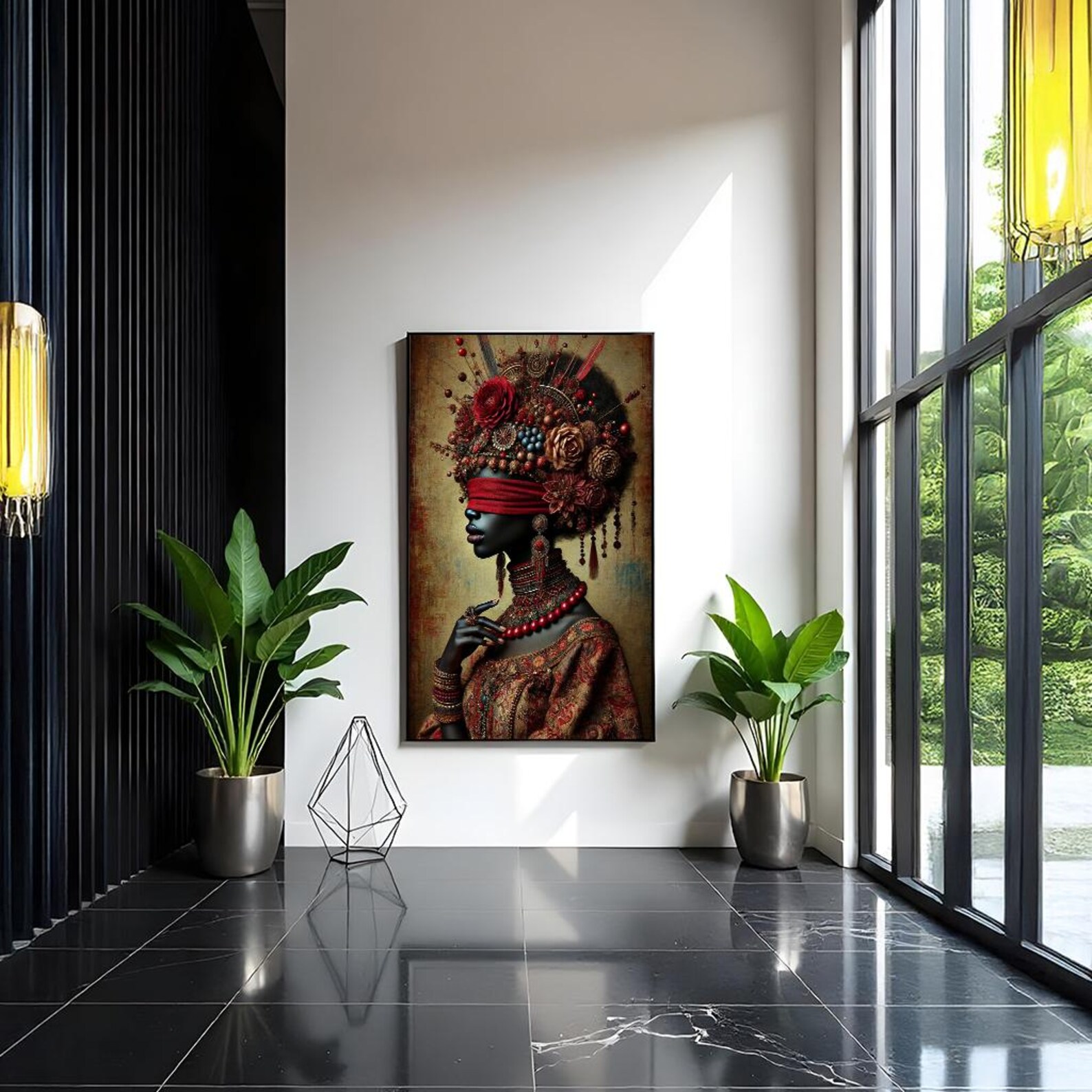 African Queen Gold & Red Wall Art - Cultural Portrait Canvas, Regal ...