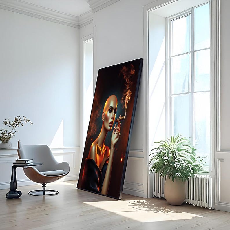 Bald Woman Smoking Cigar Canvas Print – Dark Glam Feminine Wall Art - Etsy