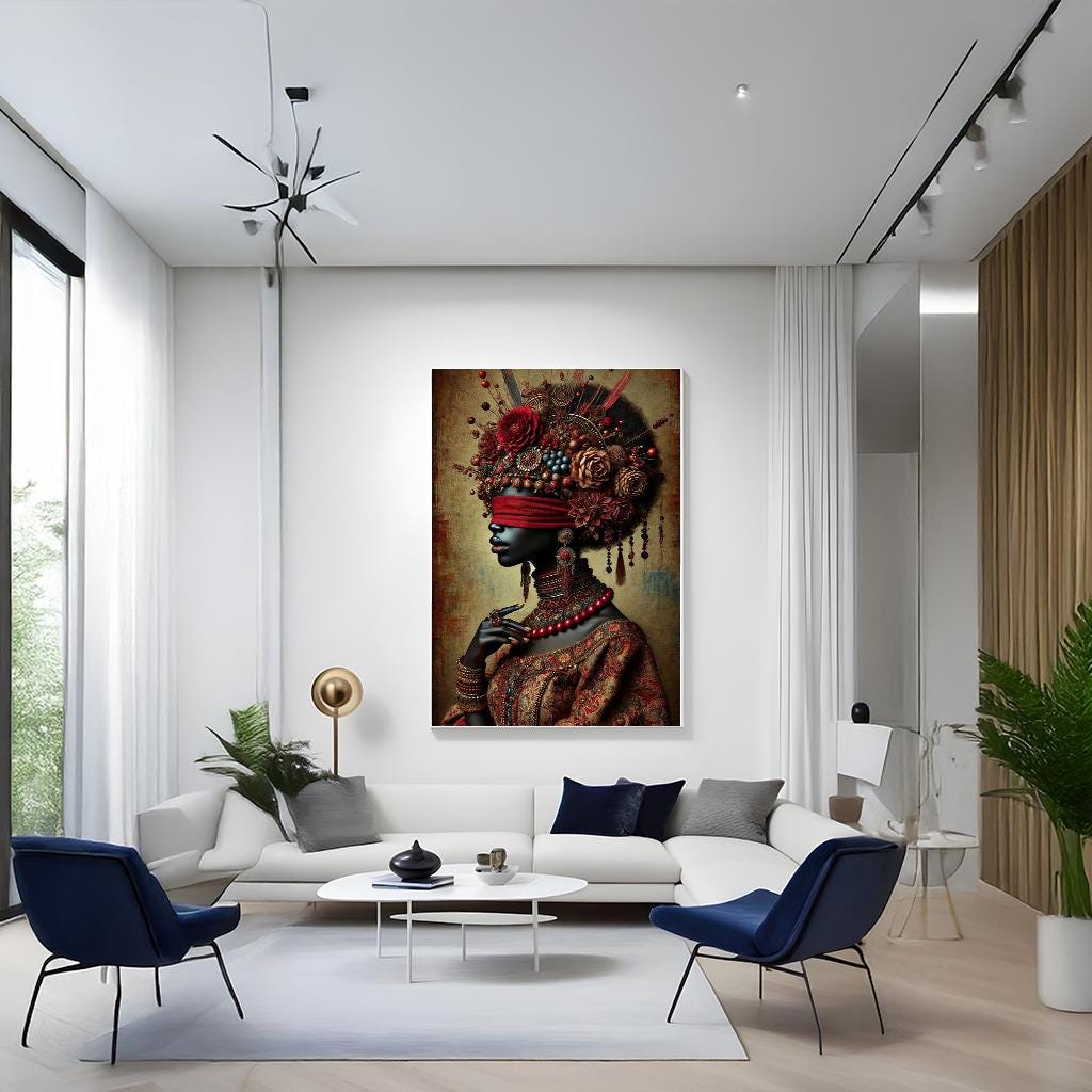 African Queen Gold & Red Wall Art - Cultural Portrait Canvas, Regal ...