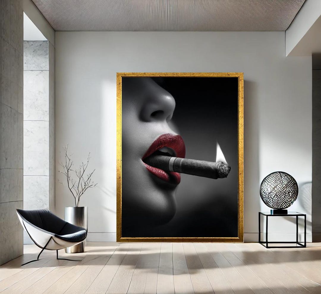 Red Lips Cigar Woman Canvas Print – Bold Glamour Wall Art - Etsy