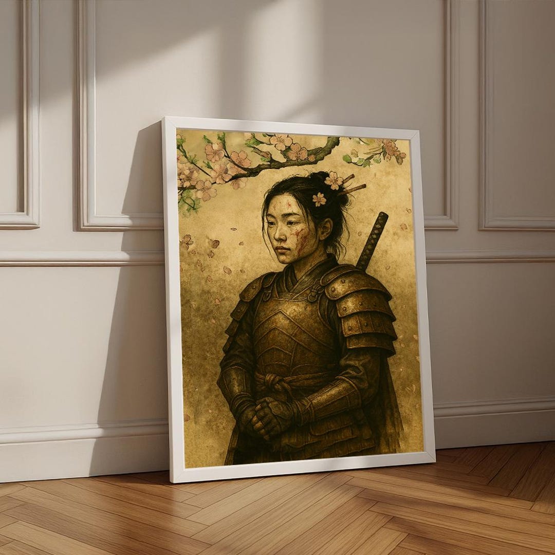 Samurai Woman Canvas, Cherry Blossom Warrior Art, Japanese Onna ...