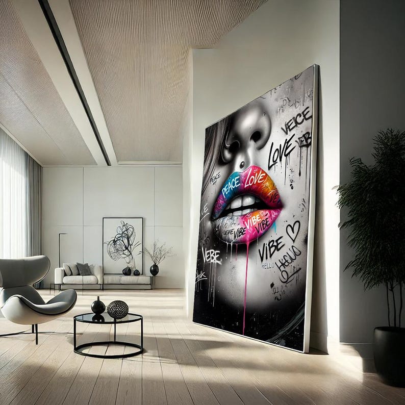 Graffiti Lips Canvas Art, Colorful Street Pop Art, Modern Home Decor - Etsy