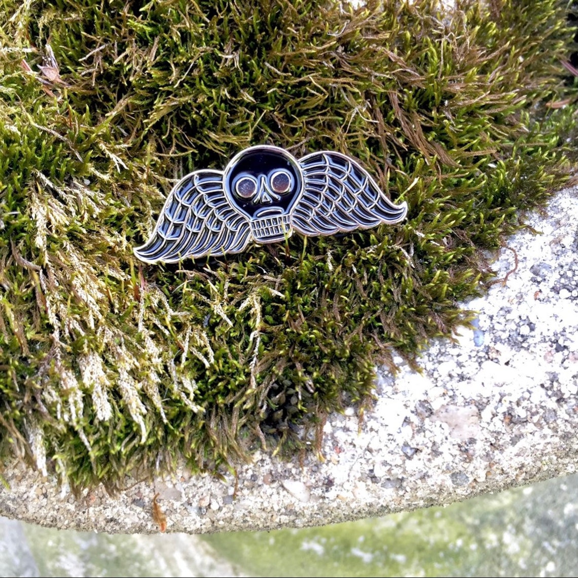 Deaths Head Enamel Pin Memento Mori Pin Salem Winged Deaths Etsy