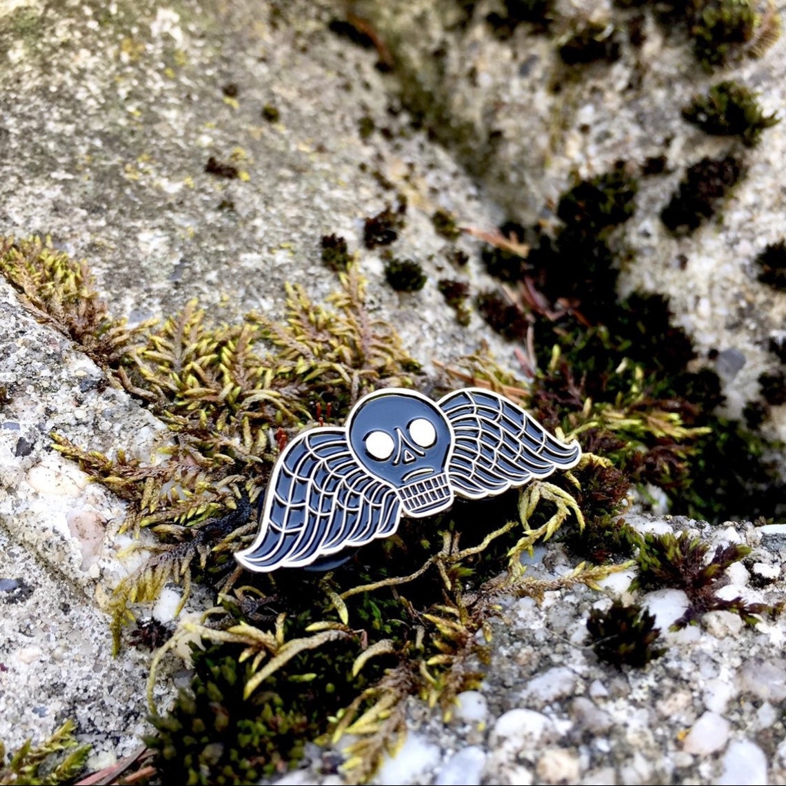 Deaths Head Enamel Pin Memento Mori Pin Salem Winged Deaths | Etsy