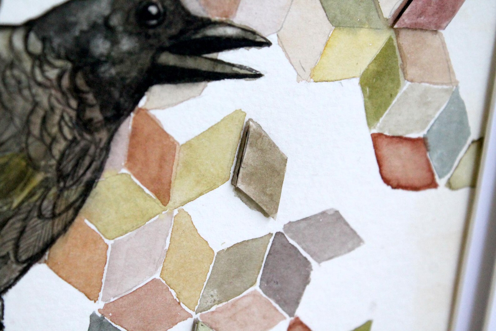 Original Watercolour Geometric Crow Painting Fragmented - Etsy