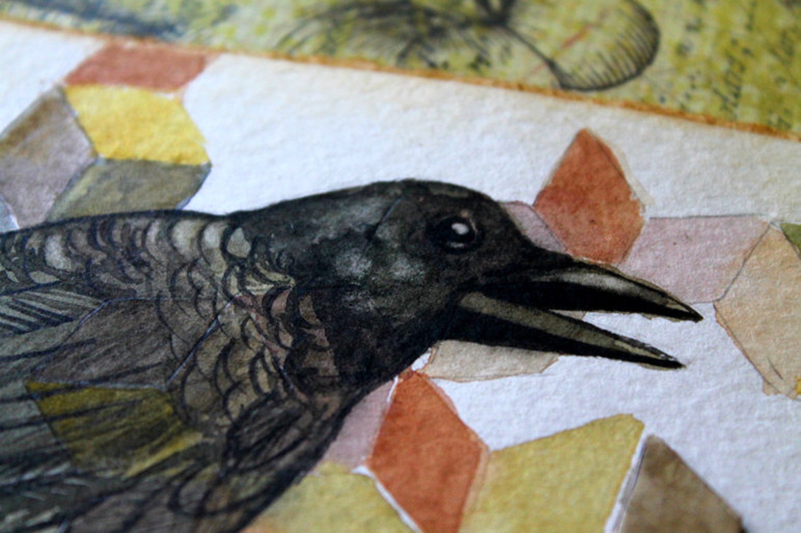 Original Watercolour Geometric Crow Painting Fragmented - Etsy