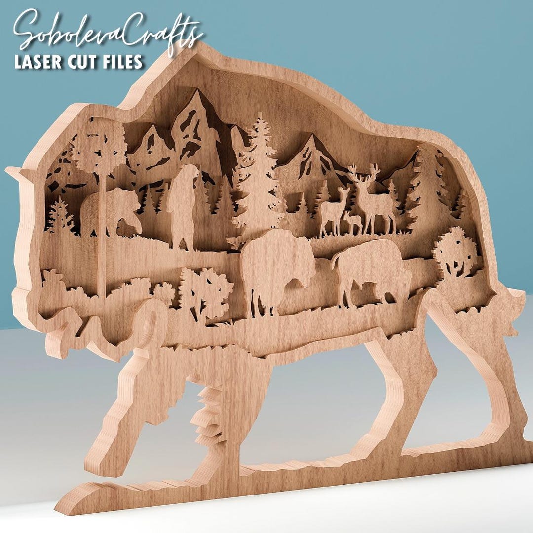 BISON Multilayer Svg, Laser Cut Files, 3D Layered Buffalo, Bison ...