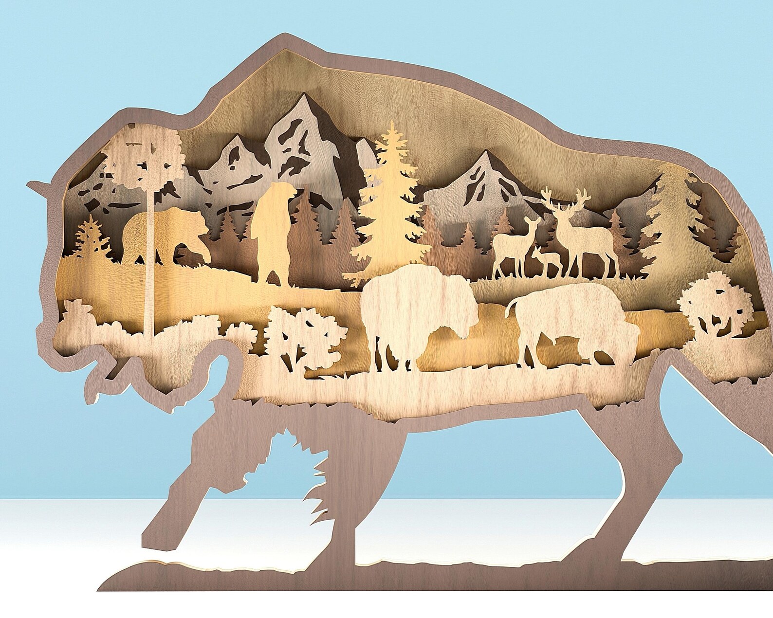 BISON Multilayer Svg, Laser Cut Files, 3D Layered Buffalo, Bison Mandala, Bull Laser Cut, Cnc ...