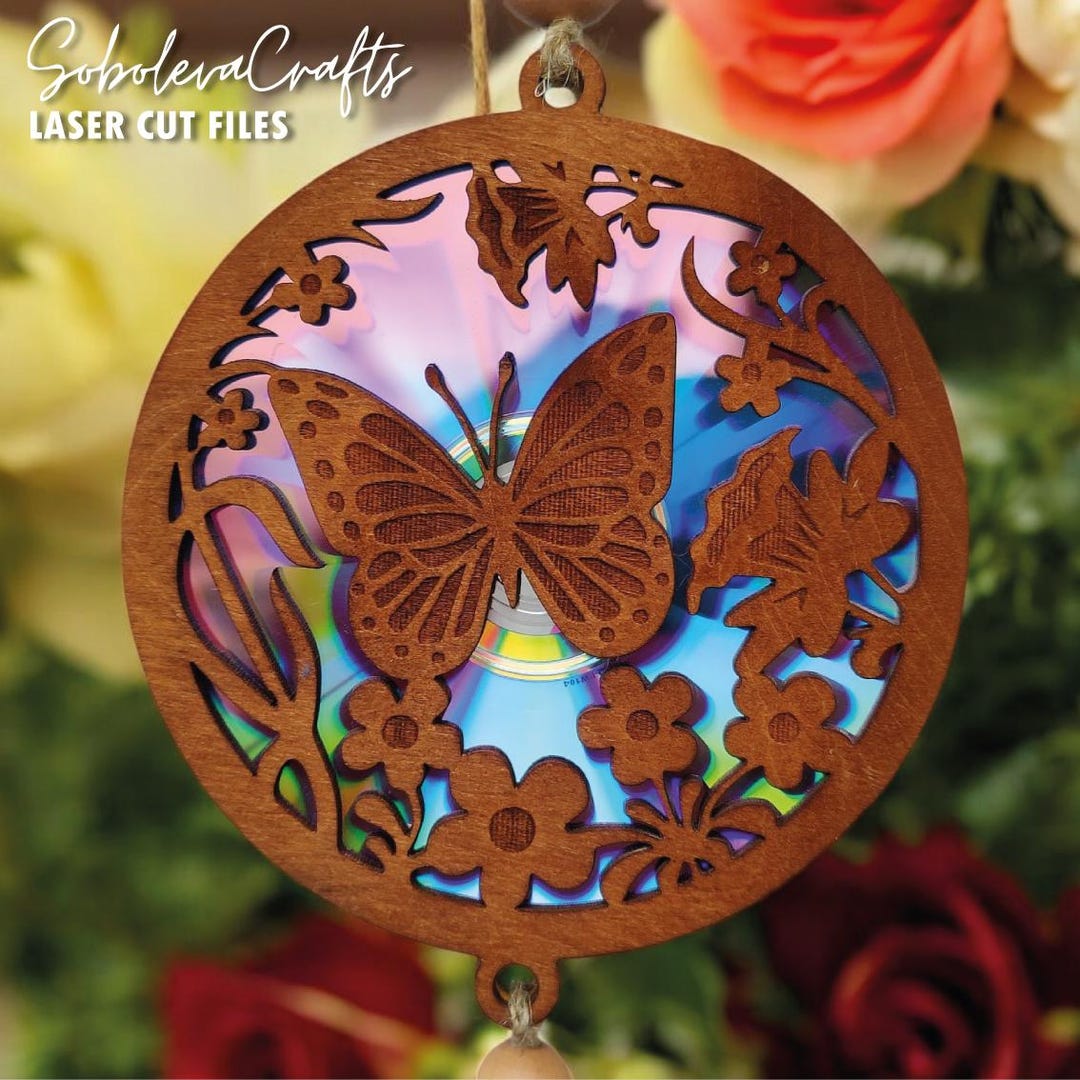 Butterfly Suncatcher, Reflector, CD DVD, Recycled, Laser Engraved, CNC ...