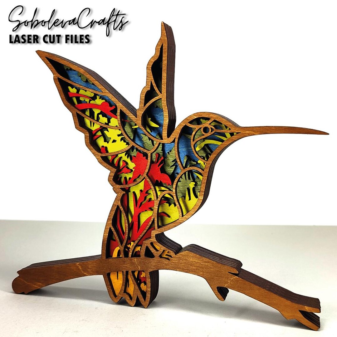 Layered Hummingbird With Flowers Art Svg, Hummingbird Svg, 6 Layered ...