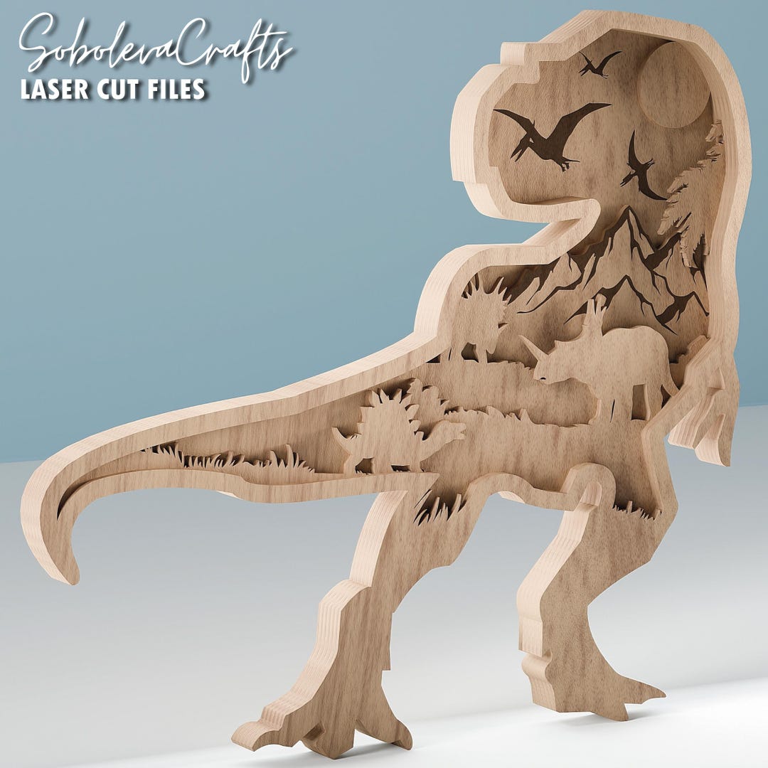 T-rex Layered SVG, 3D Layered Dinosaur SVG Cut File, Multilayered ...