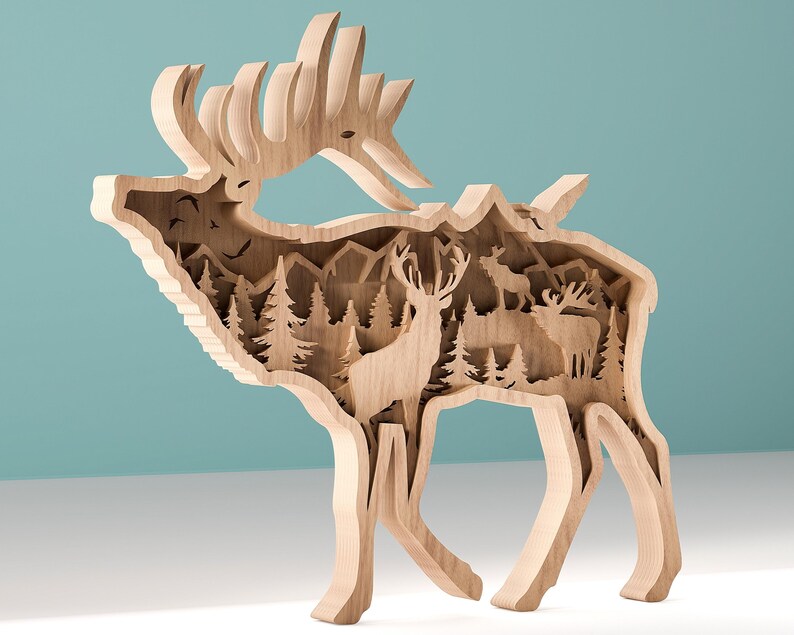 Elk Laser Cut File, Elk in the Mountain Scene, Laser Projects, Nature ...