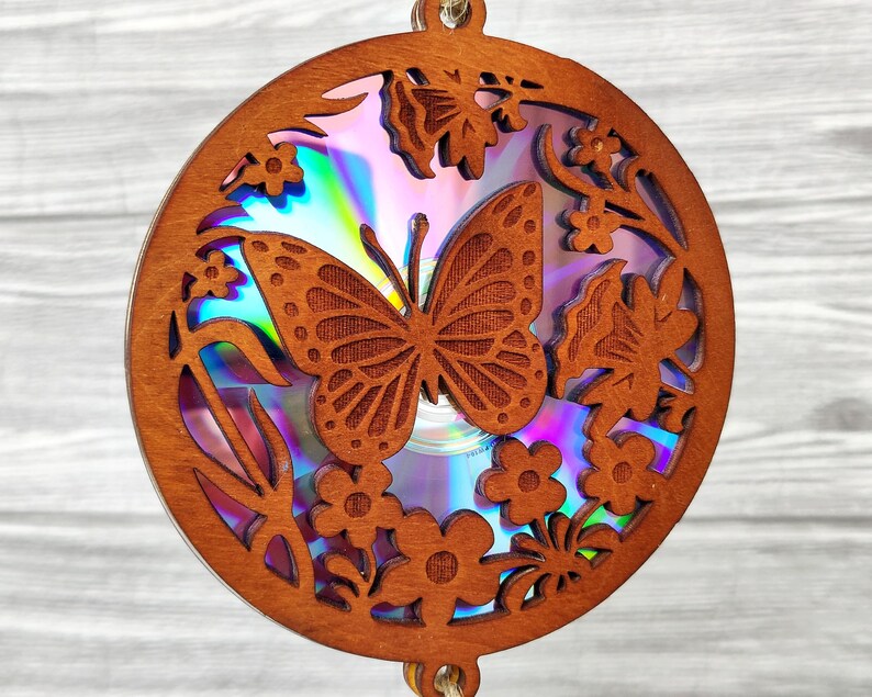 Butterfly Suncatcher, Reflector, CD DVD, Recycled, Laser Engraved, CNC ...