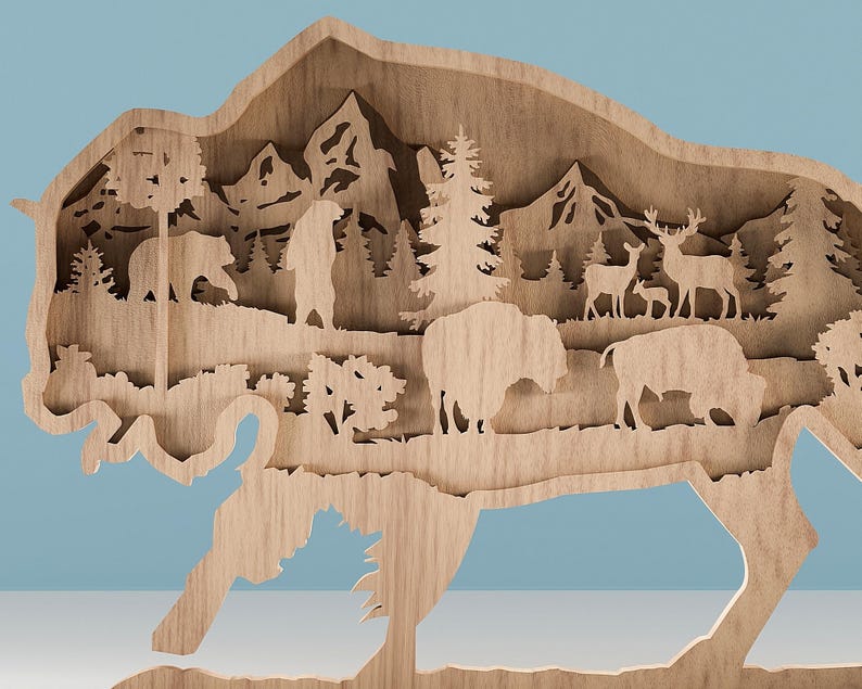 BISON Multilayer Svg, Laser Cut Files, 3D Layered Buffalo, Bison Mandala, Bull Laser Cut, Cnc ...