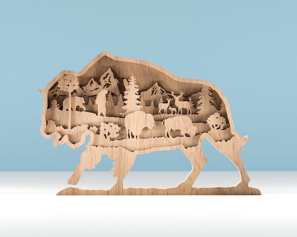 BISON Multilayer Svg, Laser Cut Files, 3D Layered Buffalo, Bison Mandala, Bull Laser Cut, Cnc ...