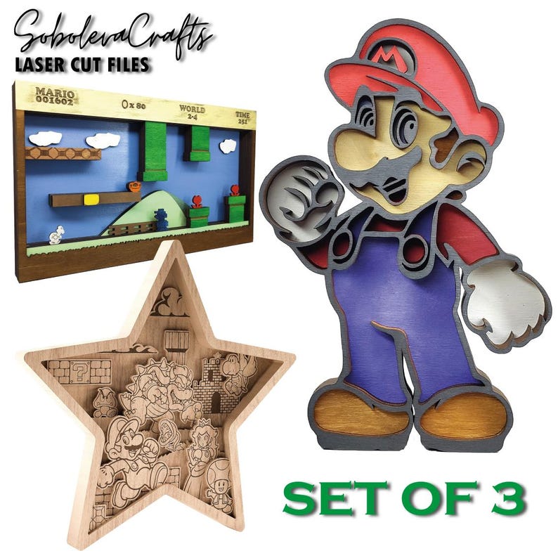 Set of 3 Templates, Jumpman, Vector Laser Cutting, Video Game SVG ...