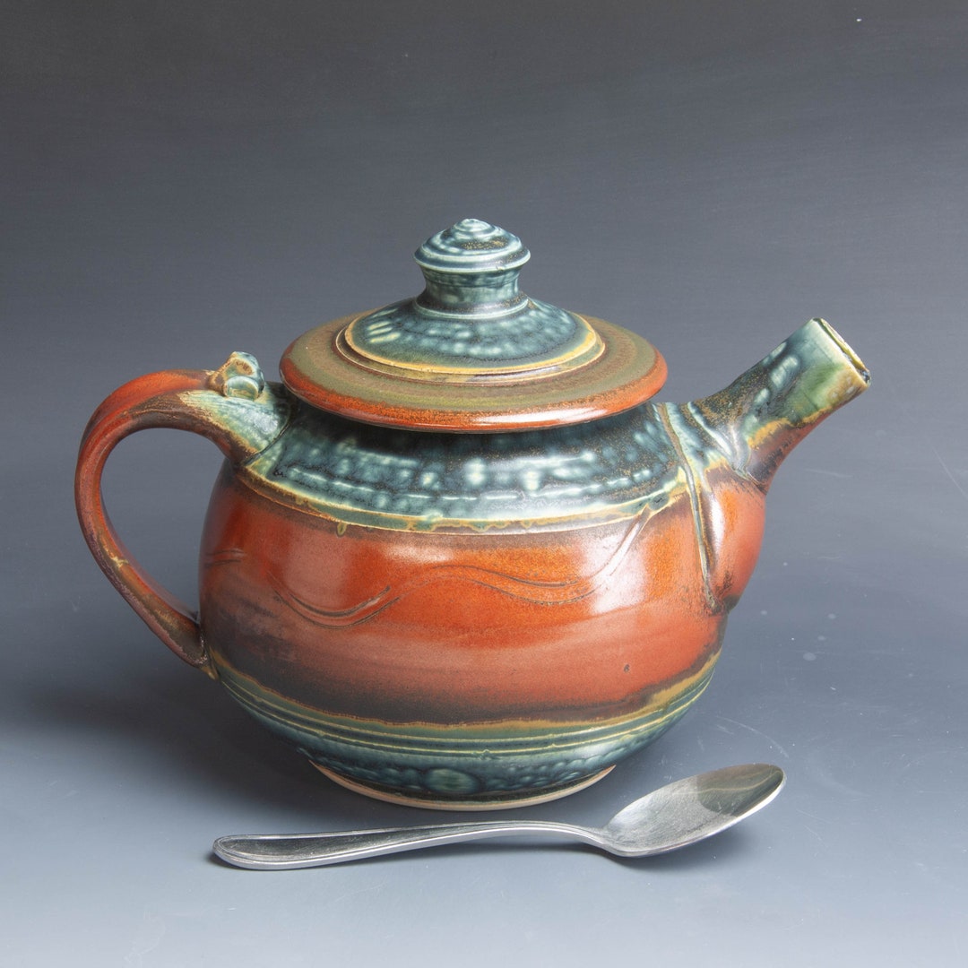 Stoneware Teapot, Pottery Tea Pot, Ceramic Teapot Brick Red 34 Oz 7651 ...