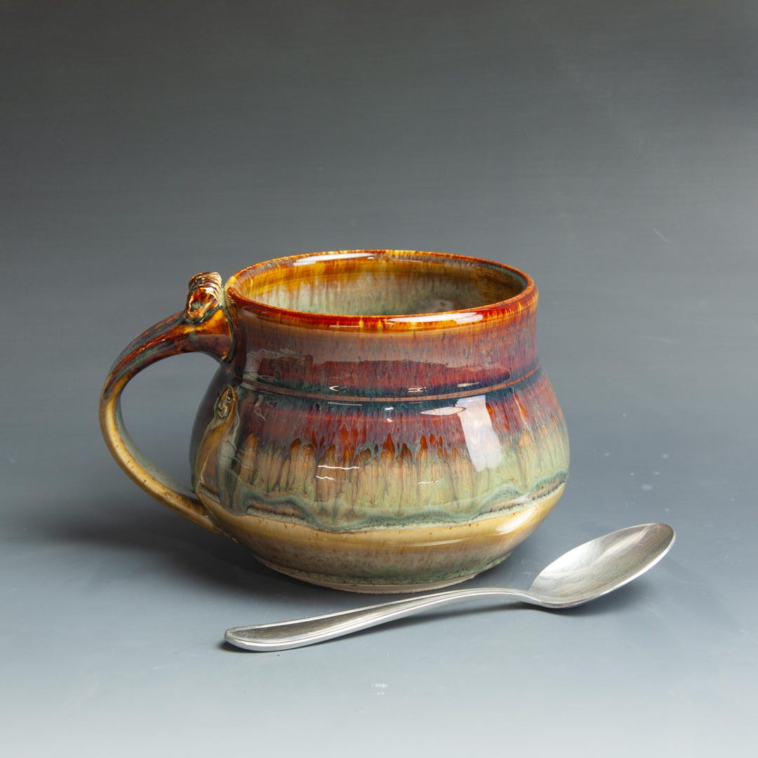 XL Pottery Soup Mug, Ice Cream Bowl, Ceramic Chili Mug, Stoneware ...