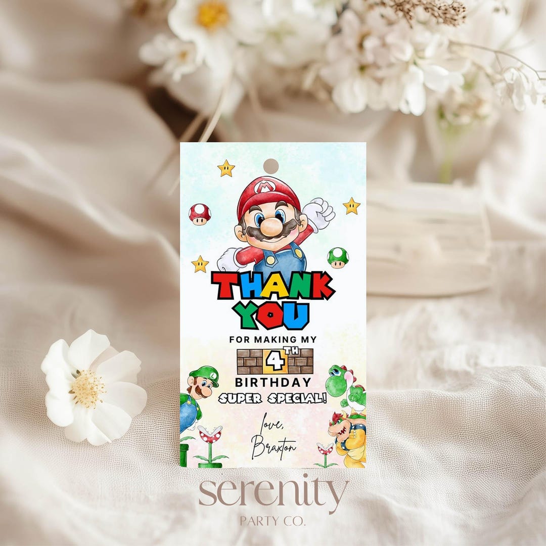 Watercolor Super Mario Party Favor Tag, ANY AGE Nitendo Boy Girl ...