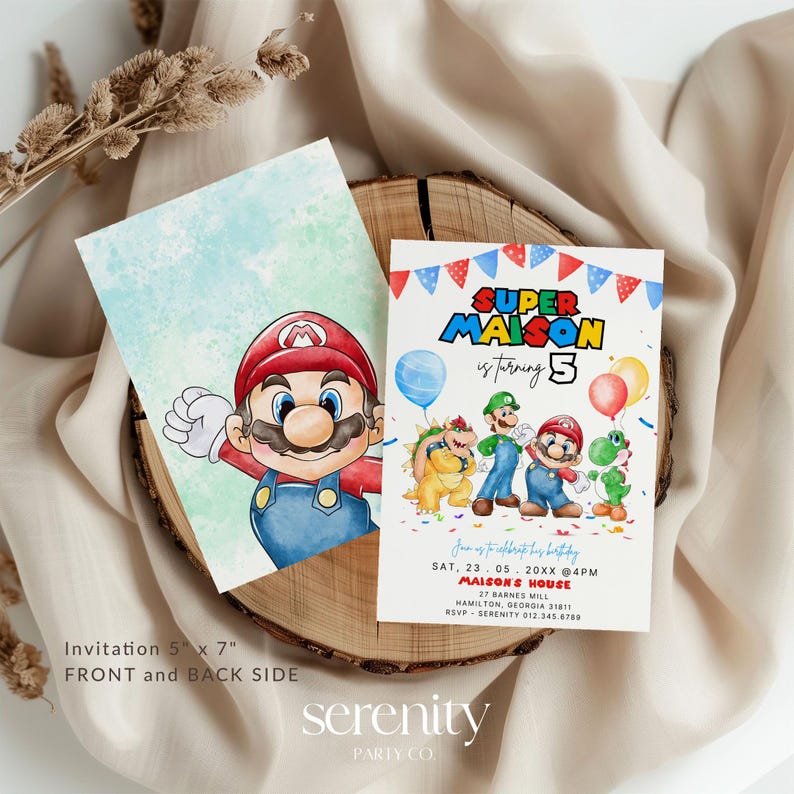 Watercolor Super Mario Birthday Invitation, ANY AGE Nitendo Boy Girl ...