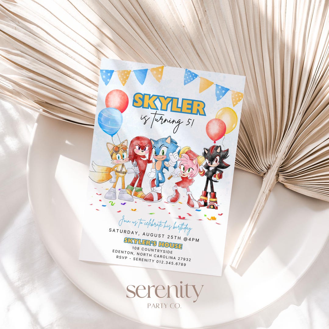 Sonic 3 Birthday Party Invitation, ANY AGE Super Hedgehog Boy Girl ...