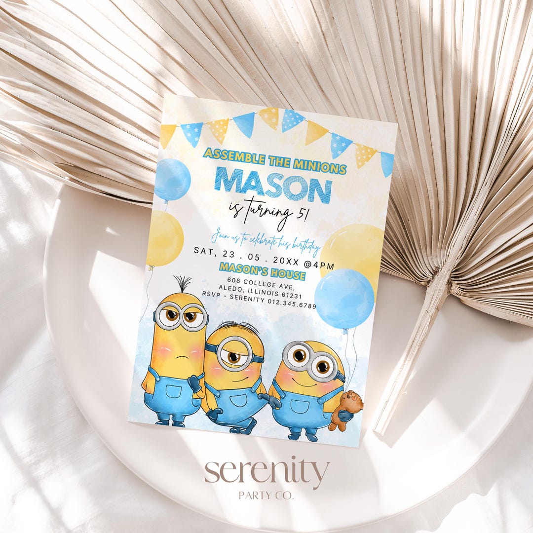 Watercolor Minion Birthday Invitation, ANY AGE Cute Boy Girl Birthday ...