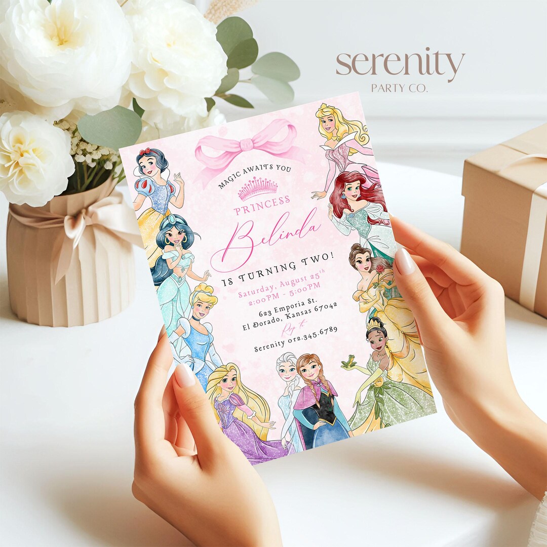 Calling All Princesses Watercolor Birthday Invitation, Girl Princess ...