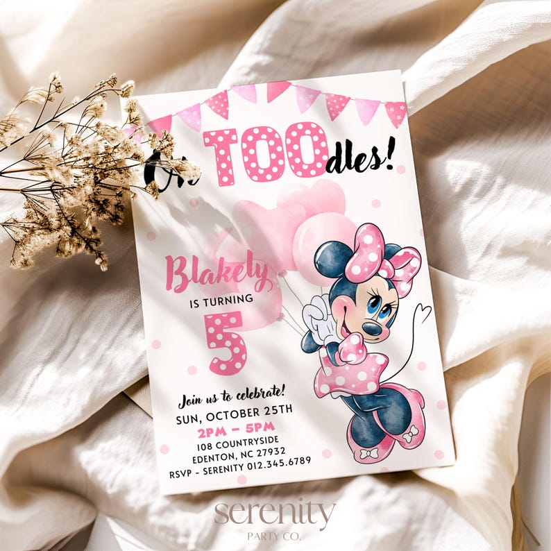 Oh Toodles Watercolor Minnie Birthday Invitation, Girl Minnie Mouse ANY ...