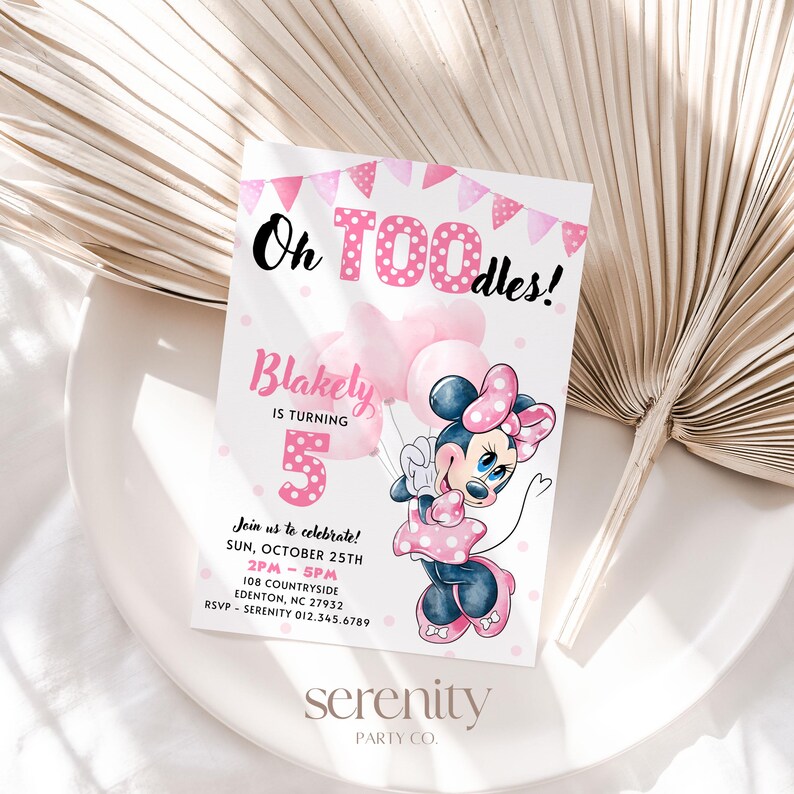 Oh Toodles Watercolor Minnie Birthday Invitation, Girl Minnie Mouse ANY ...