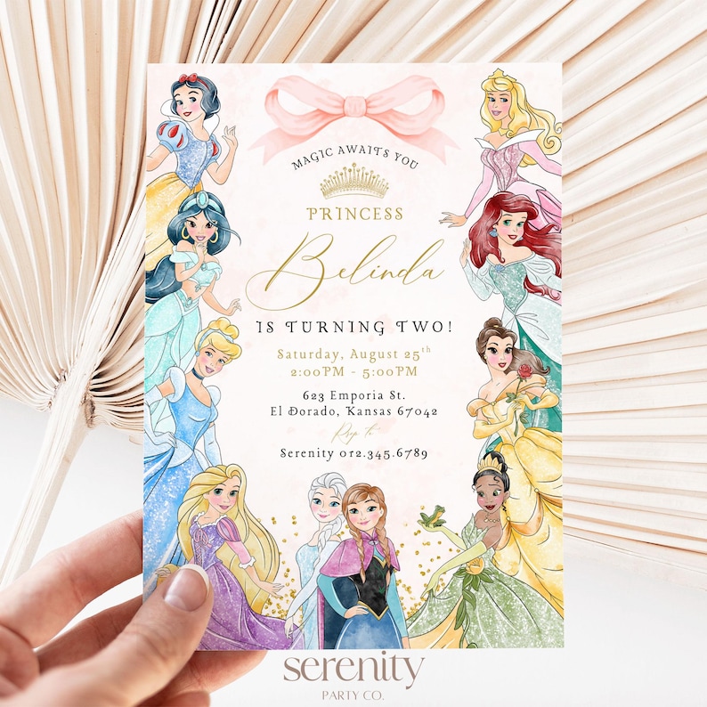 Calling All Princesses Watercolor Birthday Invitation, Girl Princess ...