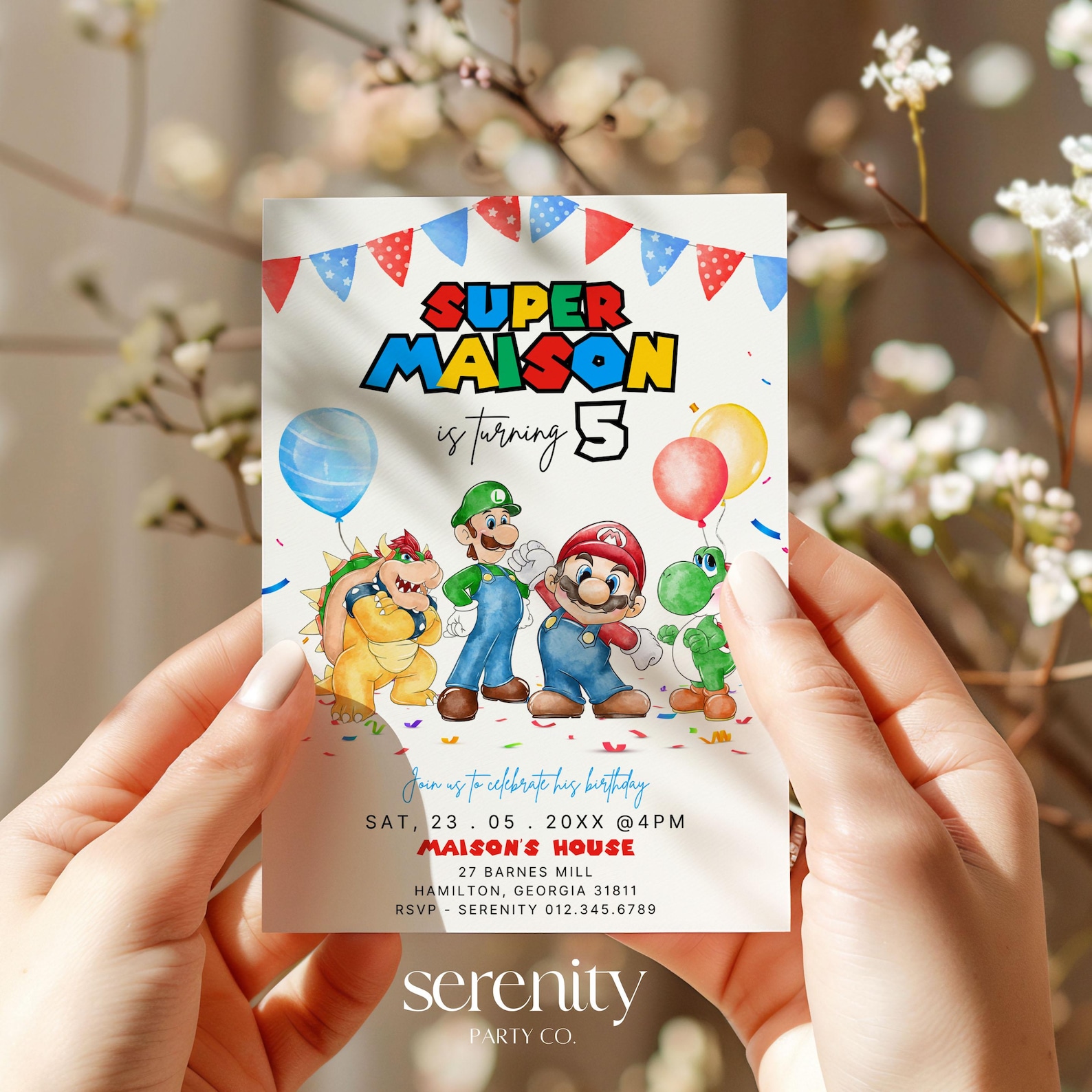 Watercolor Super Mario Birthday Invitation, ANY AGE Nitendo Boy Girl ...