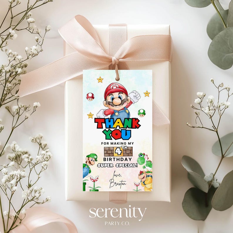 Watercolor Super Mario Party Favor Tag, ANY AGE Nitendo Boy Girl ...
