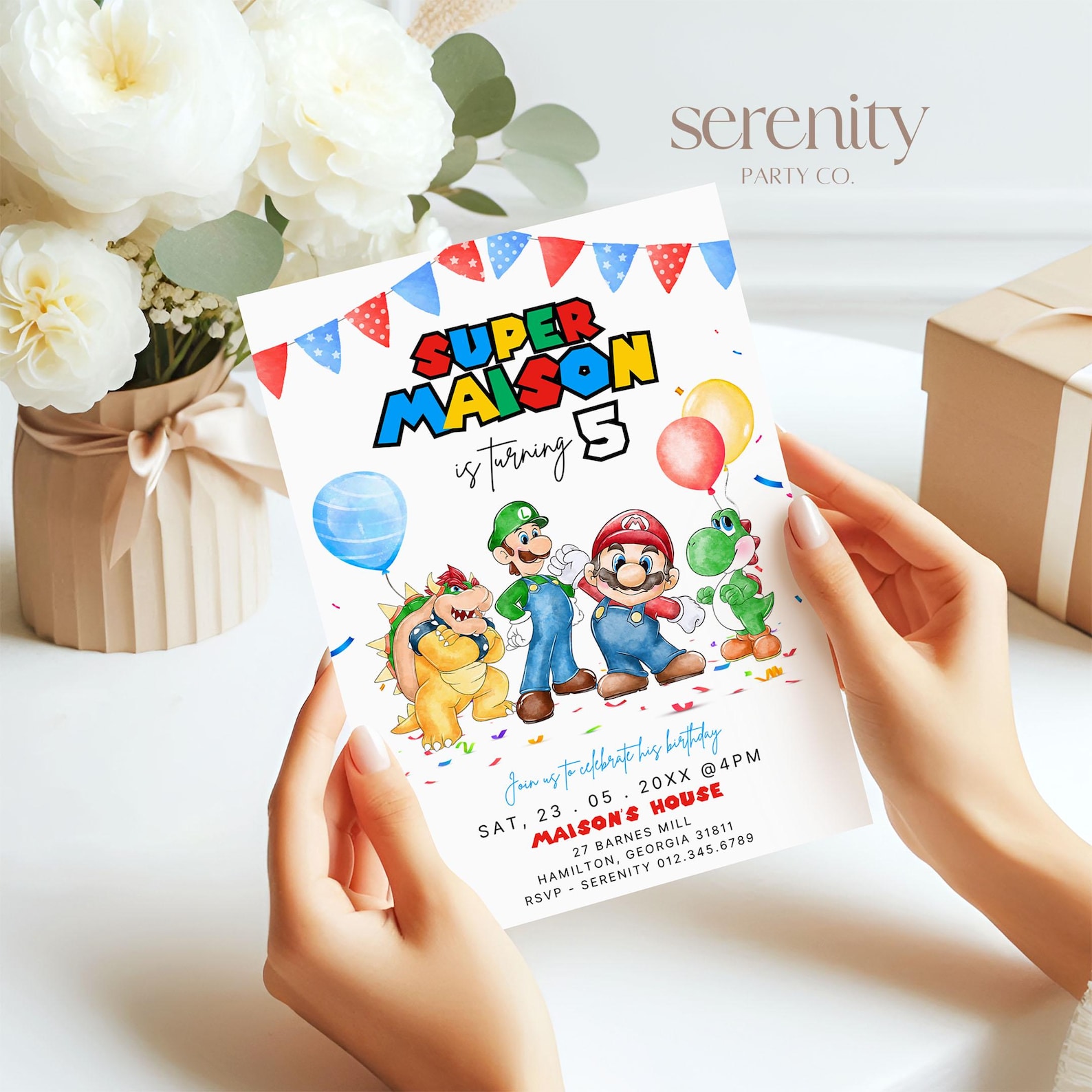 Watercolor Super Mario Birthday Invitation, ANY AGE Nitendo Boy Girl ...