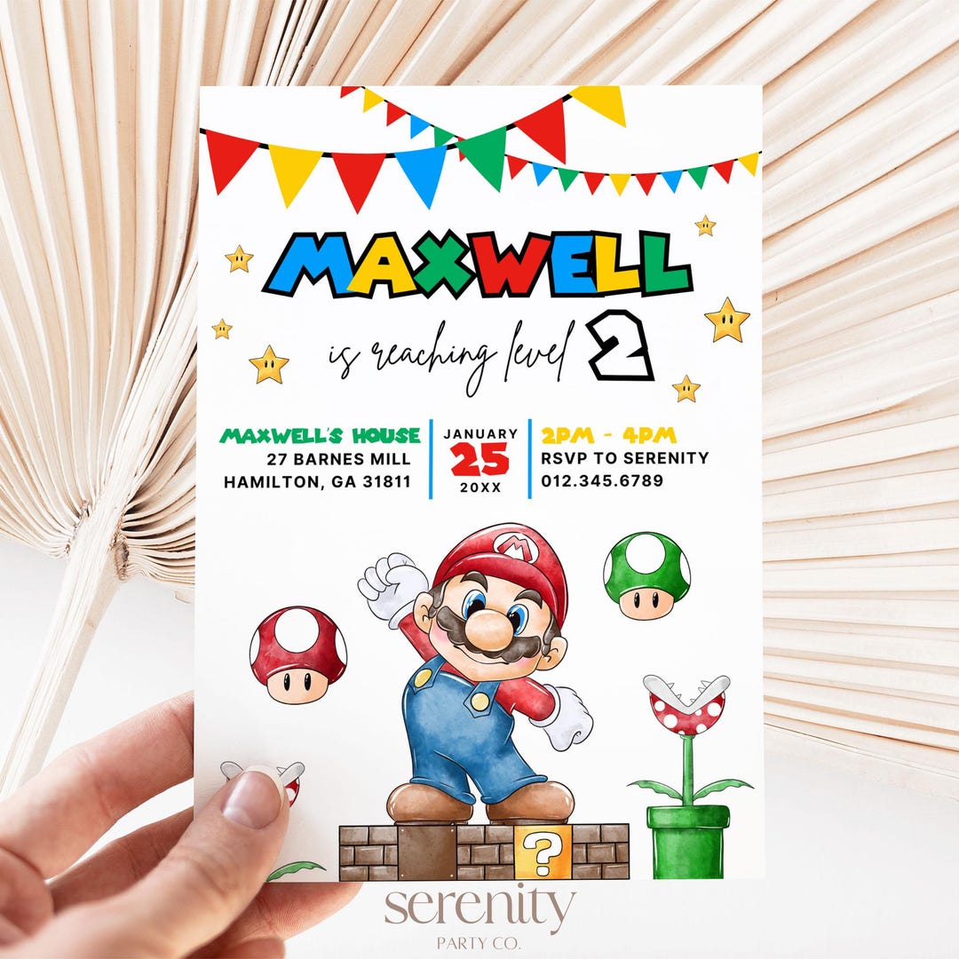 Watercolor Super Mario Birthday Invitation, ANY AGE Nitendo Boy Girl ...