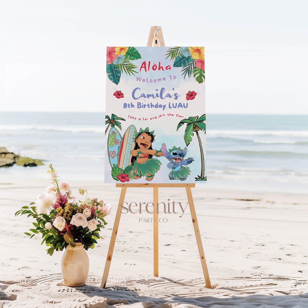 Lilo Stitch Birthday Party Welcome Sign, Editable Printable Aloha ...