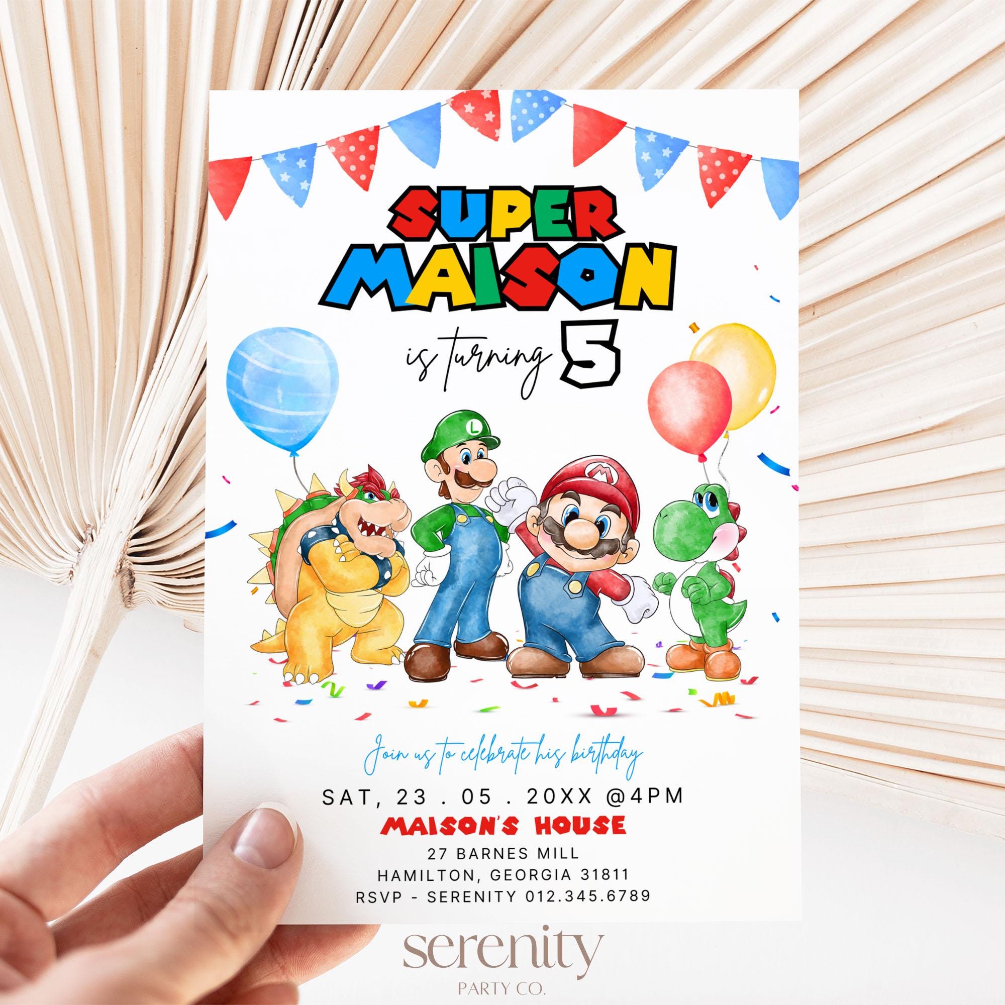 Watercolor Super Mario Birthday Invitation, ANY AGE Nitendo Boy Girl ...