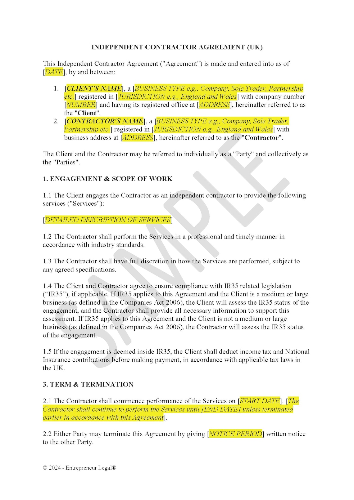 Independent Contractor Agreement (UK) (with Drafting Tips and ...