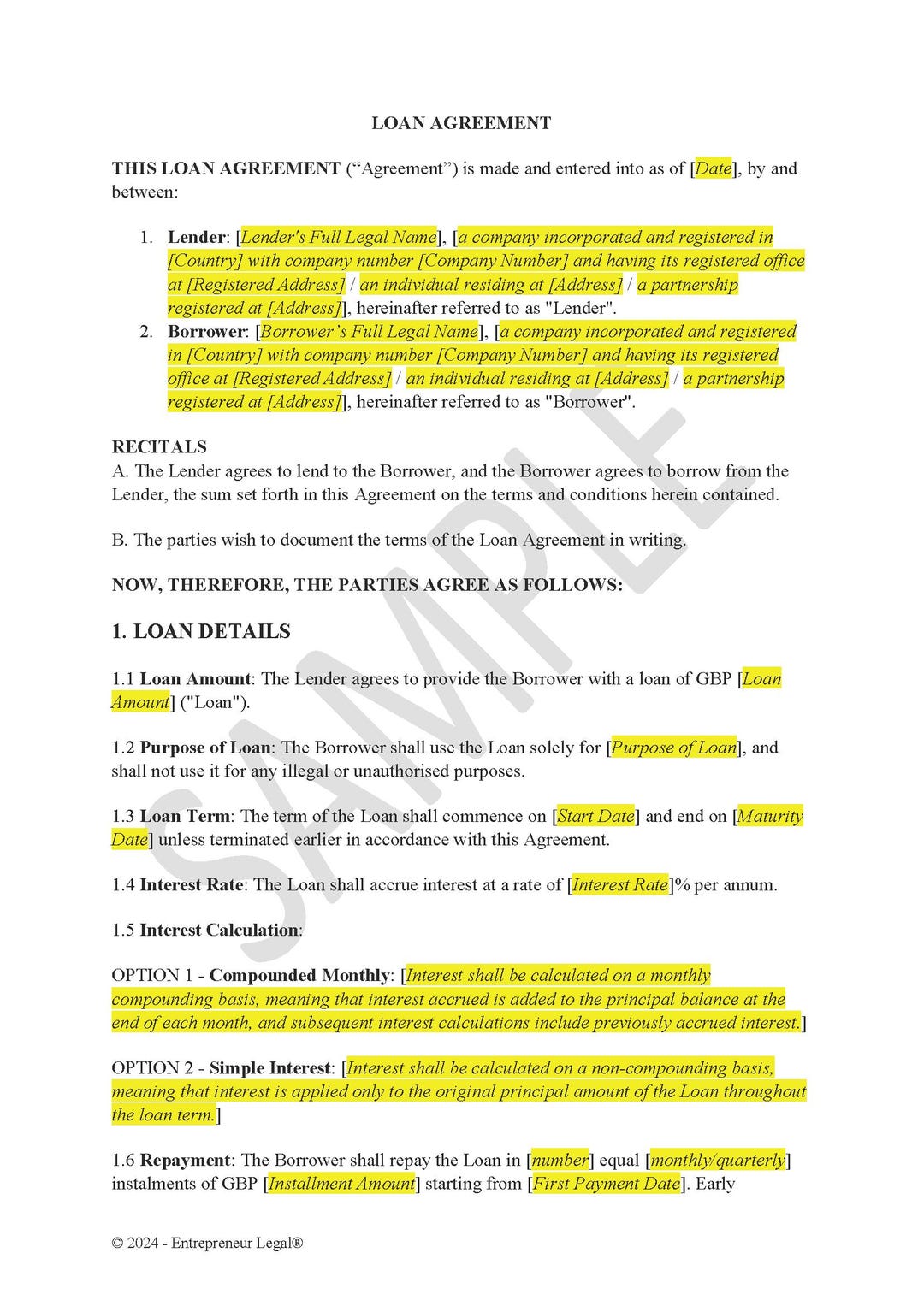 Loan Agreement (UK) (with Drafting Tips and Instructions) - Etsy